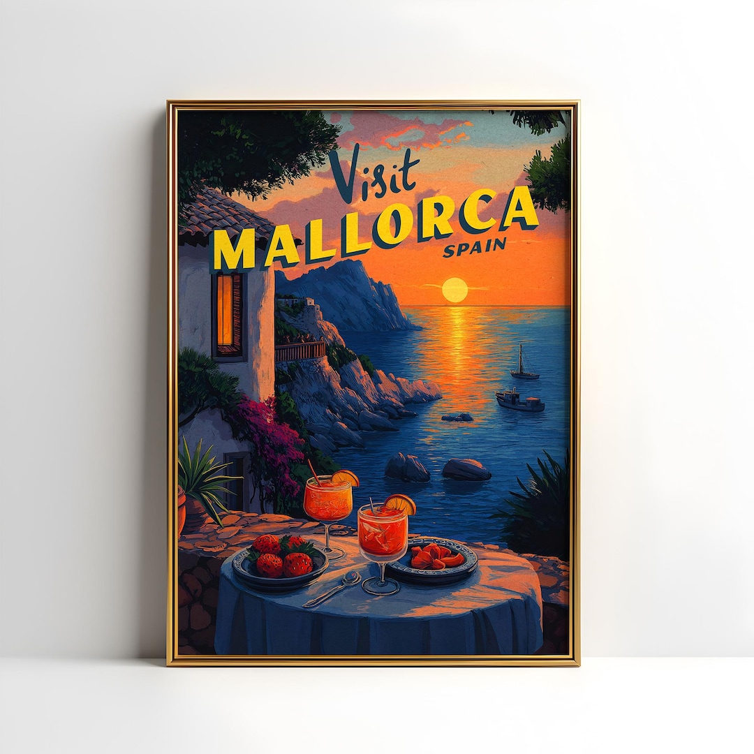 Vintage Mallorca Travel Print, Sunset Landscape, Spanish Wall Art ...