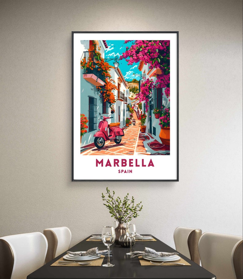 Marbella Vintage Travel Print, Spanish Wall Art, Spain Poster, Summer ...