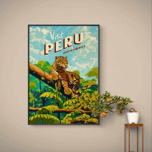 Peru South America Vintage Travel Print, Jaguar Poster, Wall Art ...