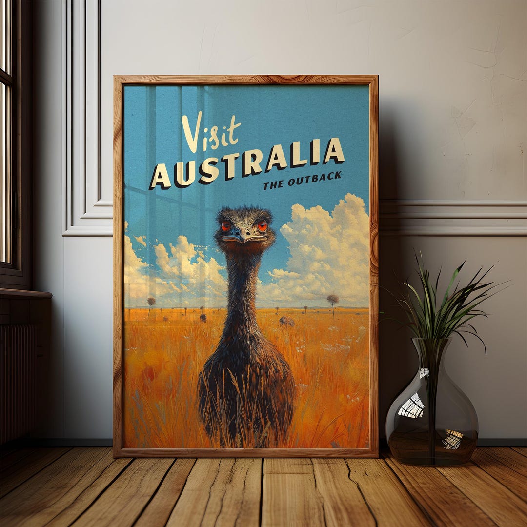 Australian Outback Emu Vintage Travel Poster: Wildlife Wall Art ...
