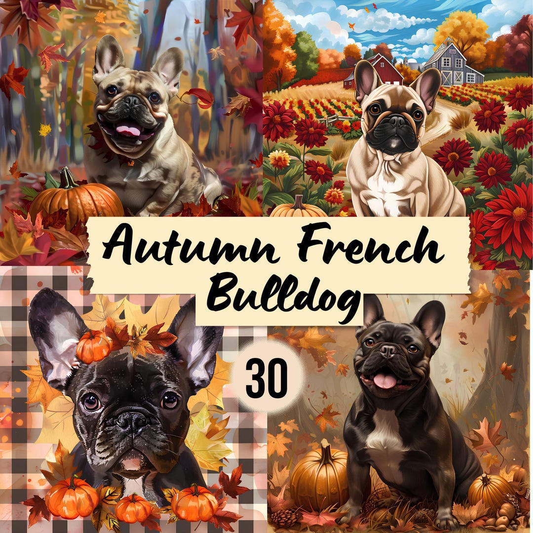 Fall Dog Clipart Autumn Watercolor French Bulldog Png Print Sublimation ...