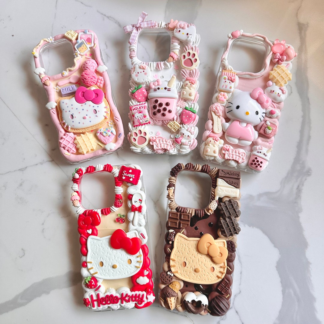 Kawaii Kitty Decoden Phone Case, Fake Whipped Cream Glue, Hello Kitty ...