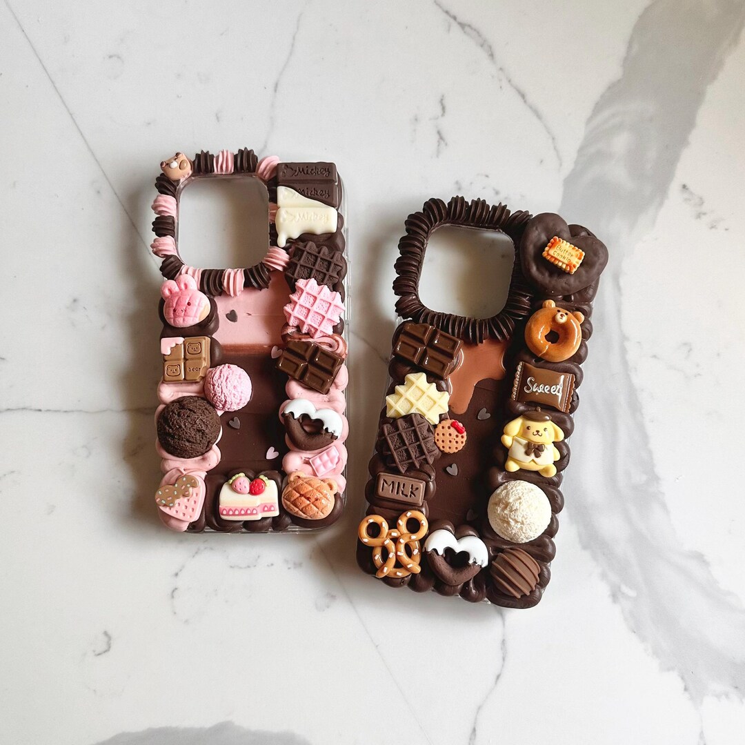 Chocolate Decoden Phone Case, Cute Kawaii Cases, Whipped Cream Glue ...
