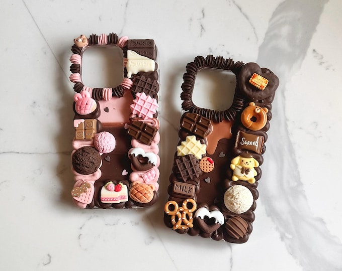 Chocolate Decoden Phone Case, Cute Kawaii Cases, Whipped Cream Glue ...