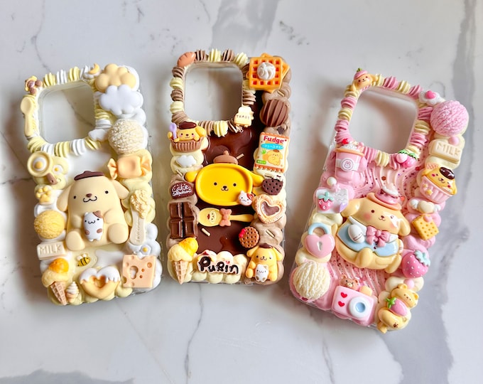Kawaii Yellow Pudding Dog Decoden Phone Case, Whipped Cream Glue ...