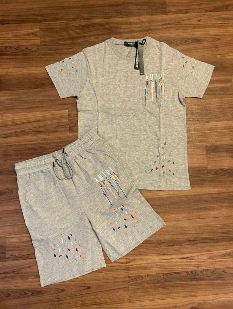 Grey Amiri Paint Drip Short Set Brand New - Etsy