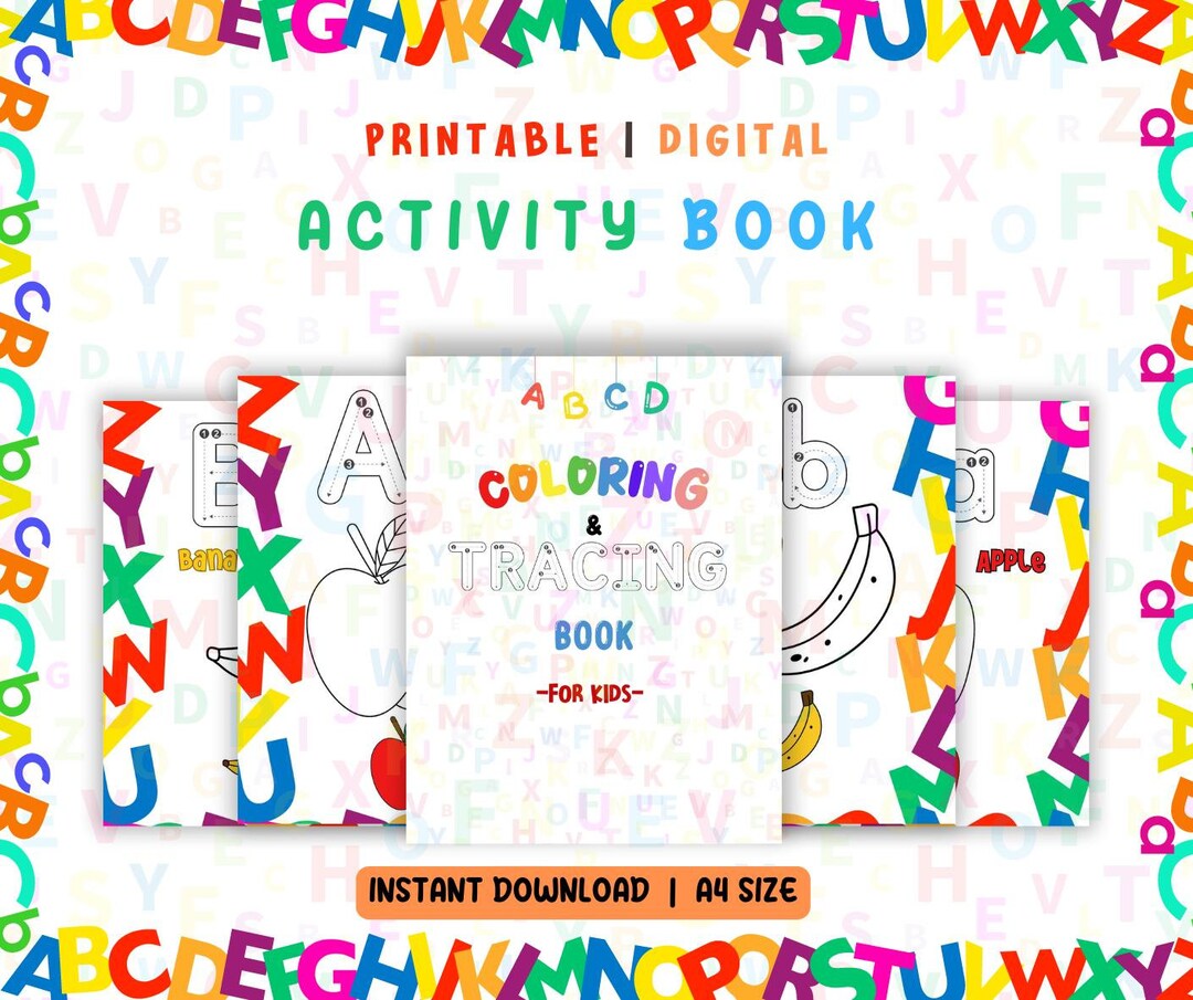 Printable Alphabet Coloring & Tracing Book, Fun Birthday Party Activity ...