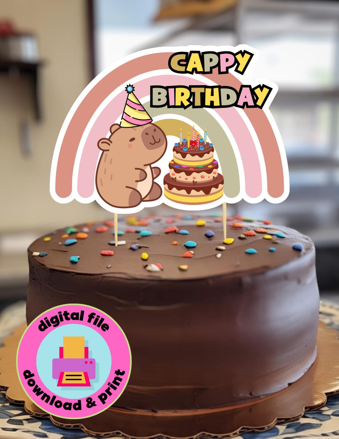 Capybara Cake Topper: Cappy Birthday Party Decoration (digital Download ...