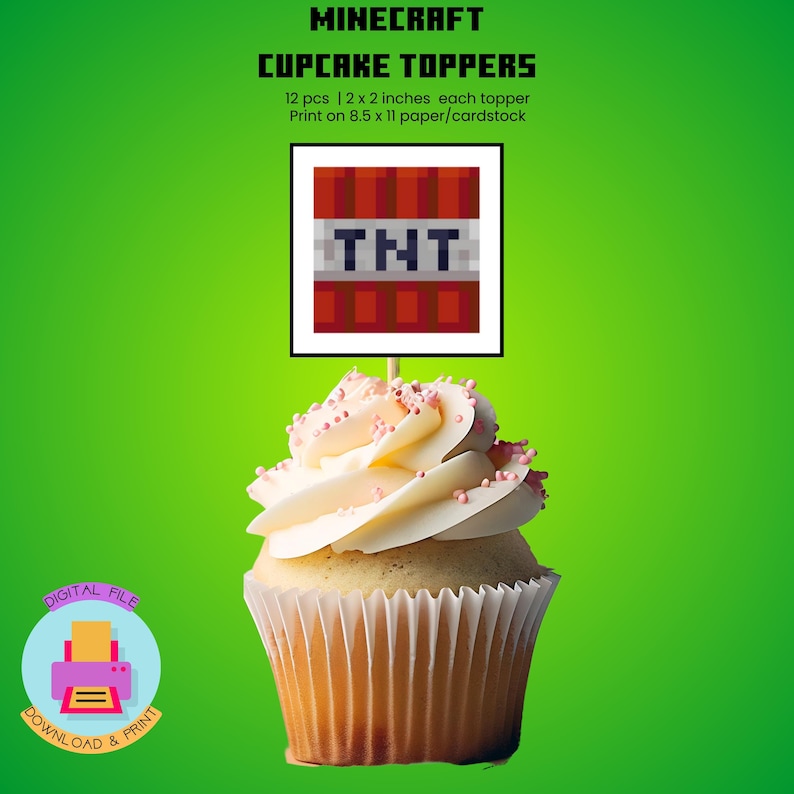 Gamer Toppers, Printable Minecrafter Cupcake Topper, Birthday Topper ...