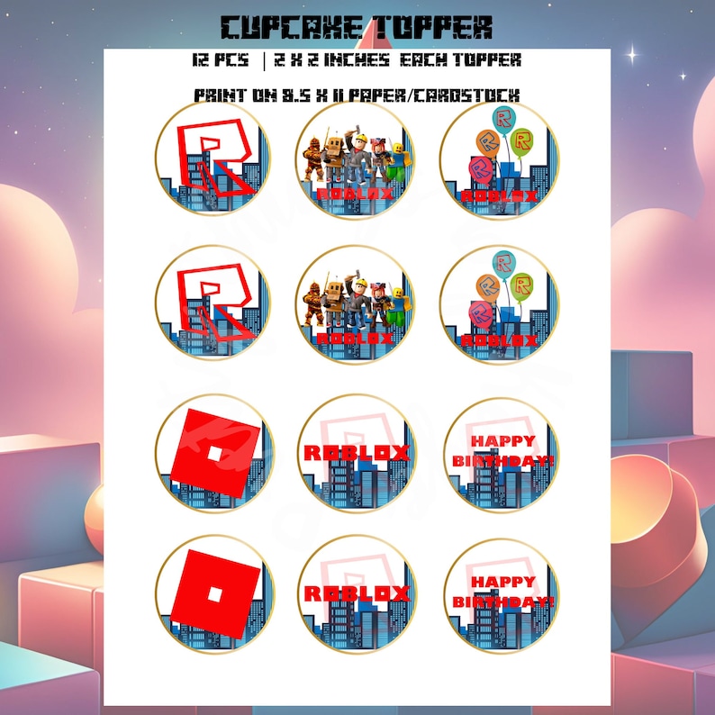 Roblox Cupcake Toppers, Roblox Birthday Topper, Gamer Cupcake Topper ...