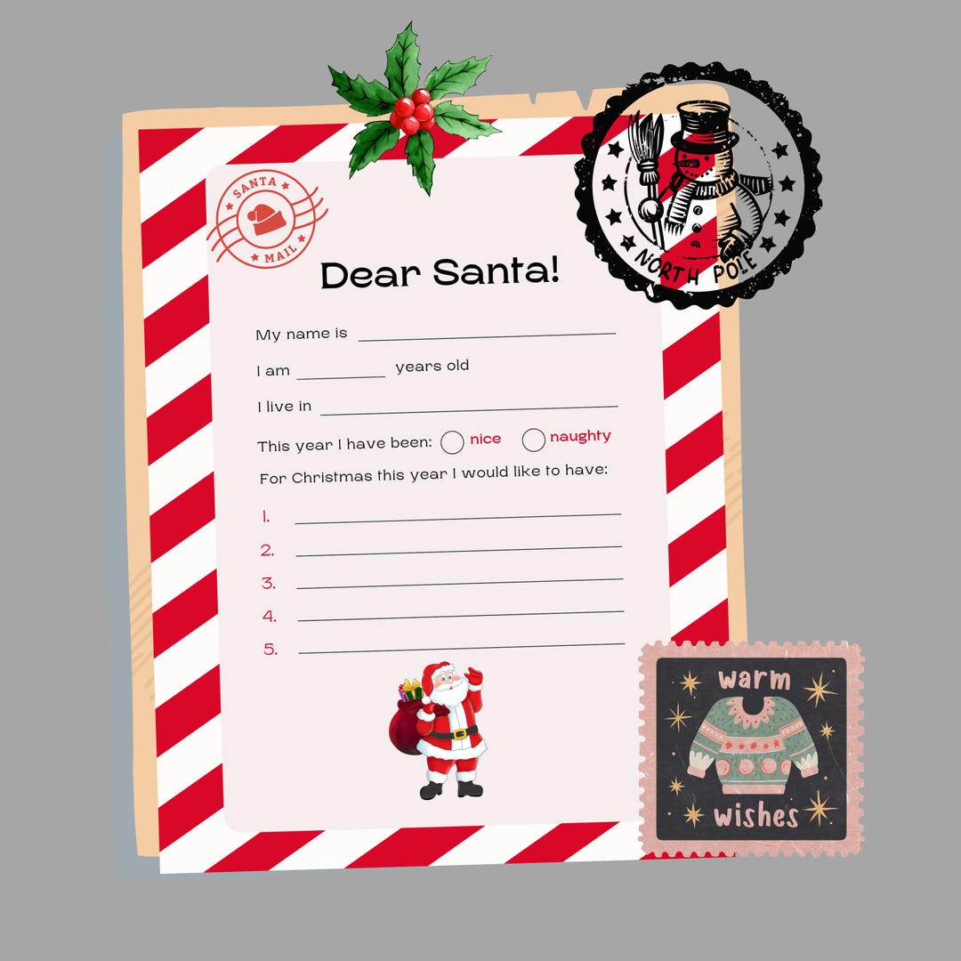 Printable Christmas Letter to Santa Template: Kids Holiday Wish List ...