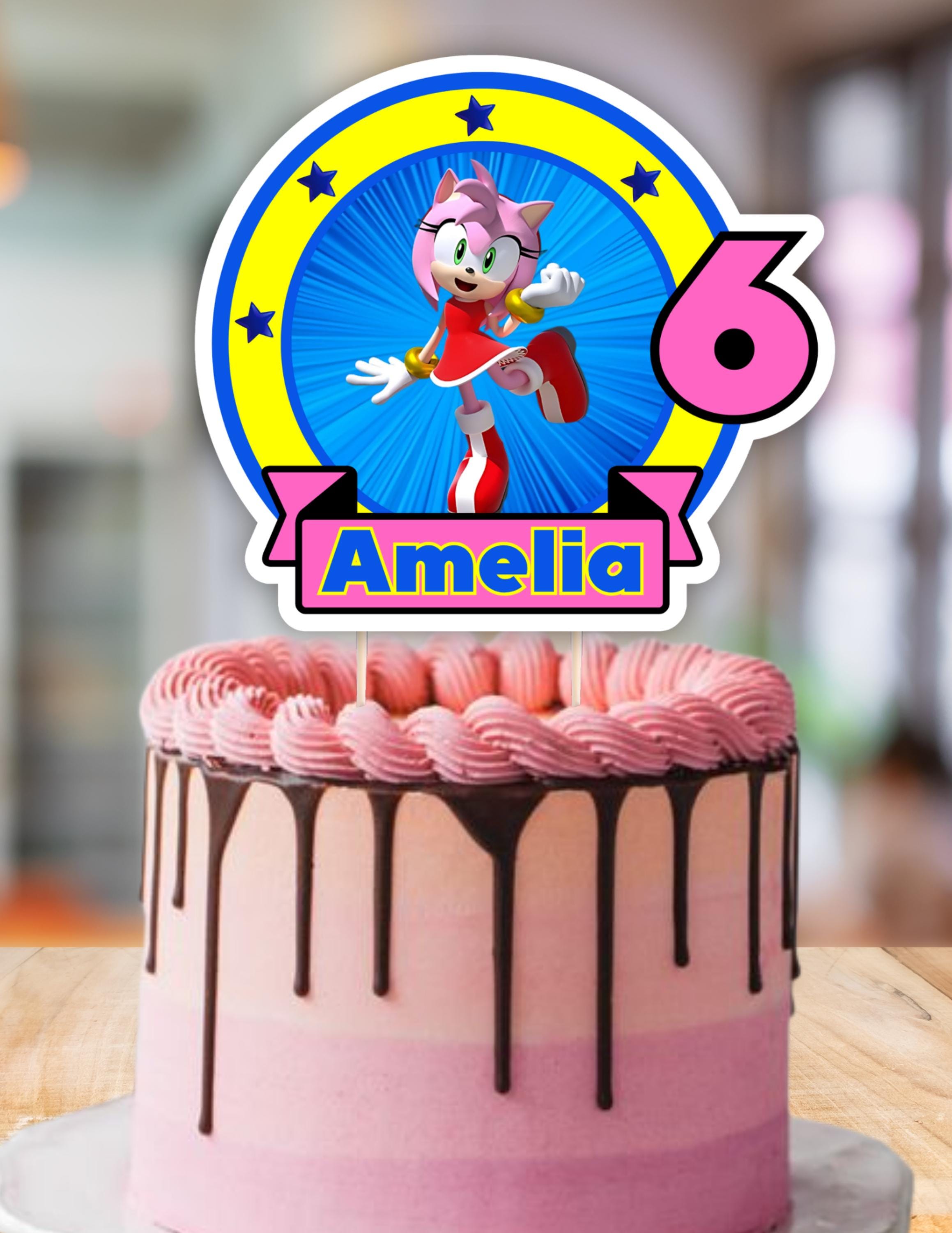 Amy Rose Party Decoration | Editable Pink Sonic Cake Topper | Name ...