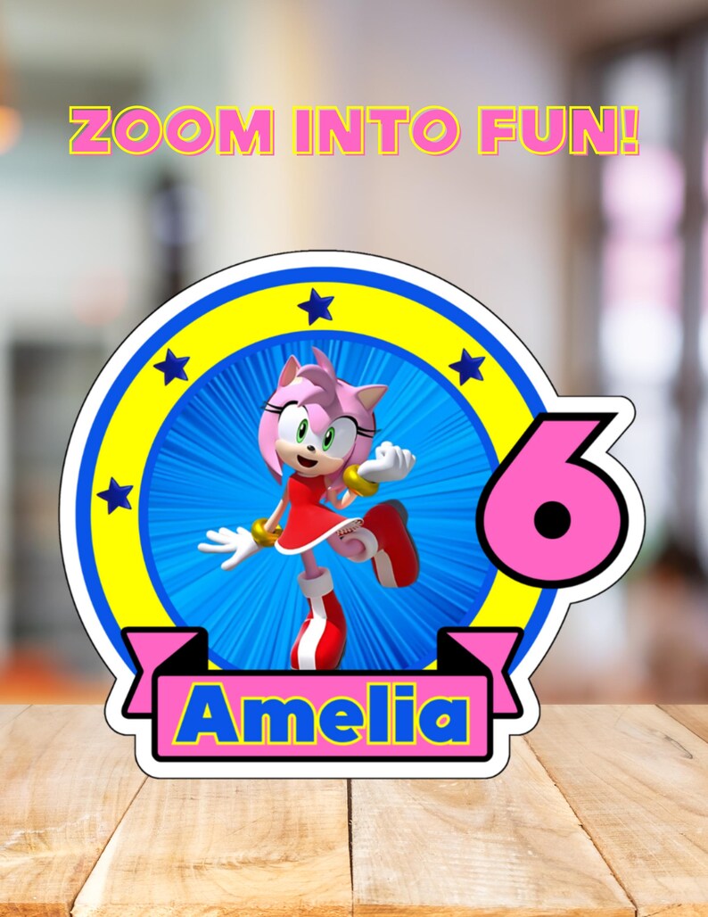 Amy Rose Party Decoration | Editable Pink Sonic Cake Topper | Name ...