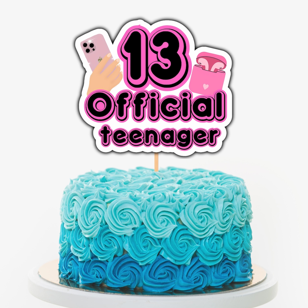 Official Teenager Cake Topper, Thirteen Cake Topper, Cute Pink Teen ...