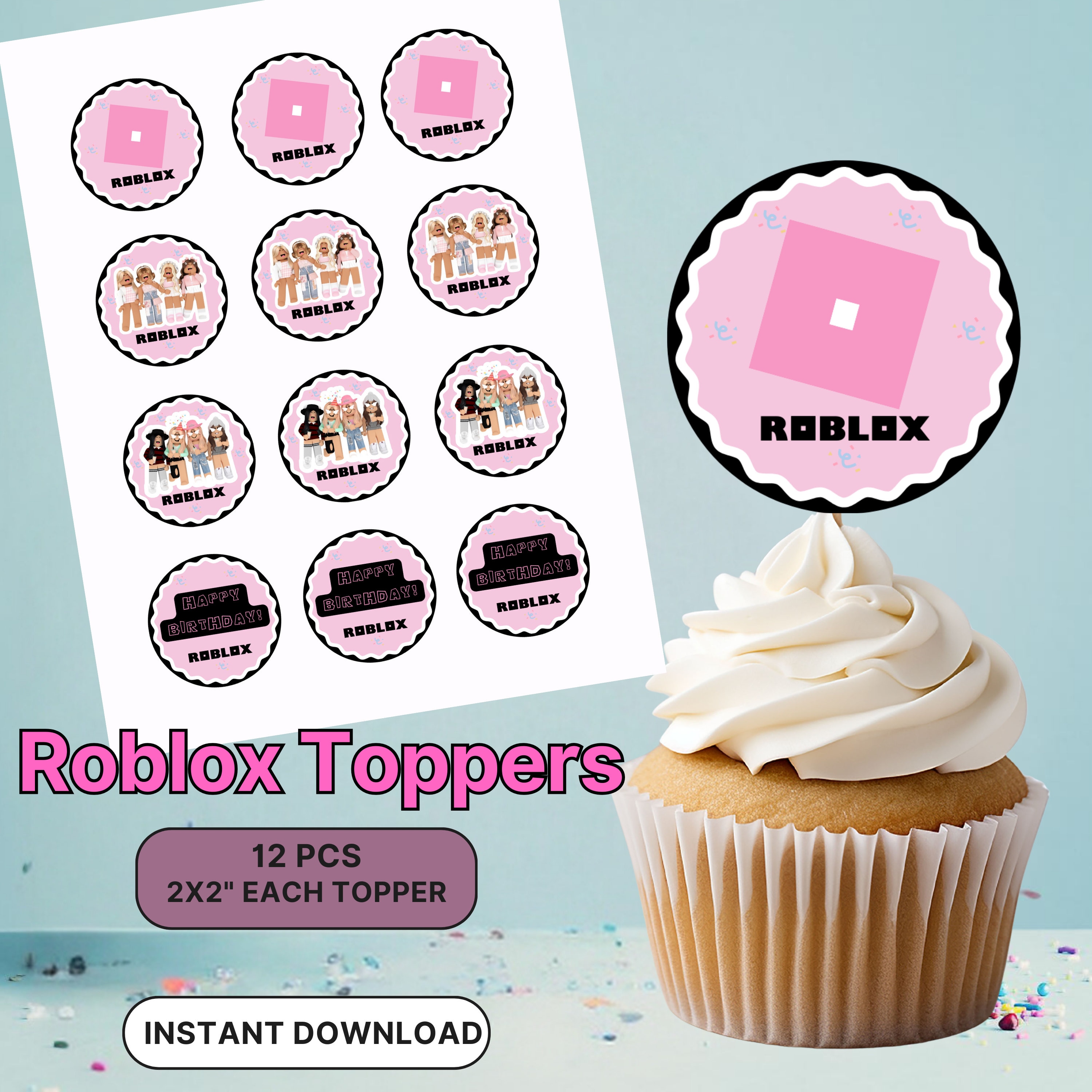 Roblox Girls, Pink Roblox Cupcake Toppers, Roblox Birthday Topper ...