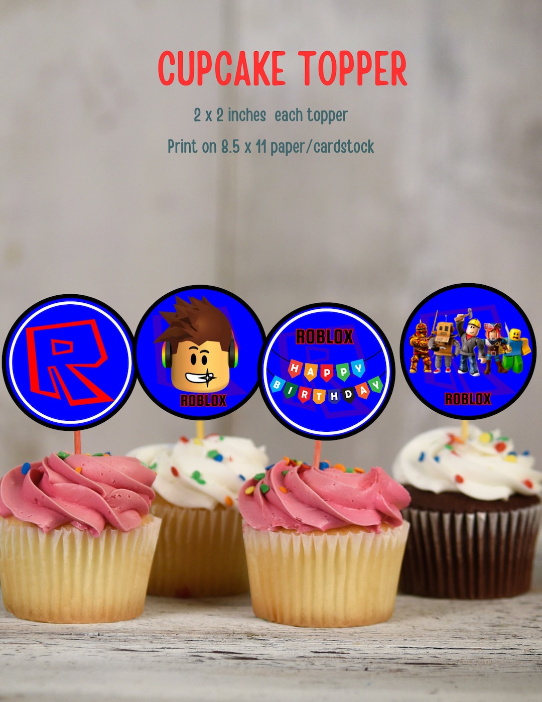 Roblox Cupcake Toppers, Roblox Birthday Topper, Gamer Cupcake Topper ...