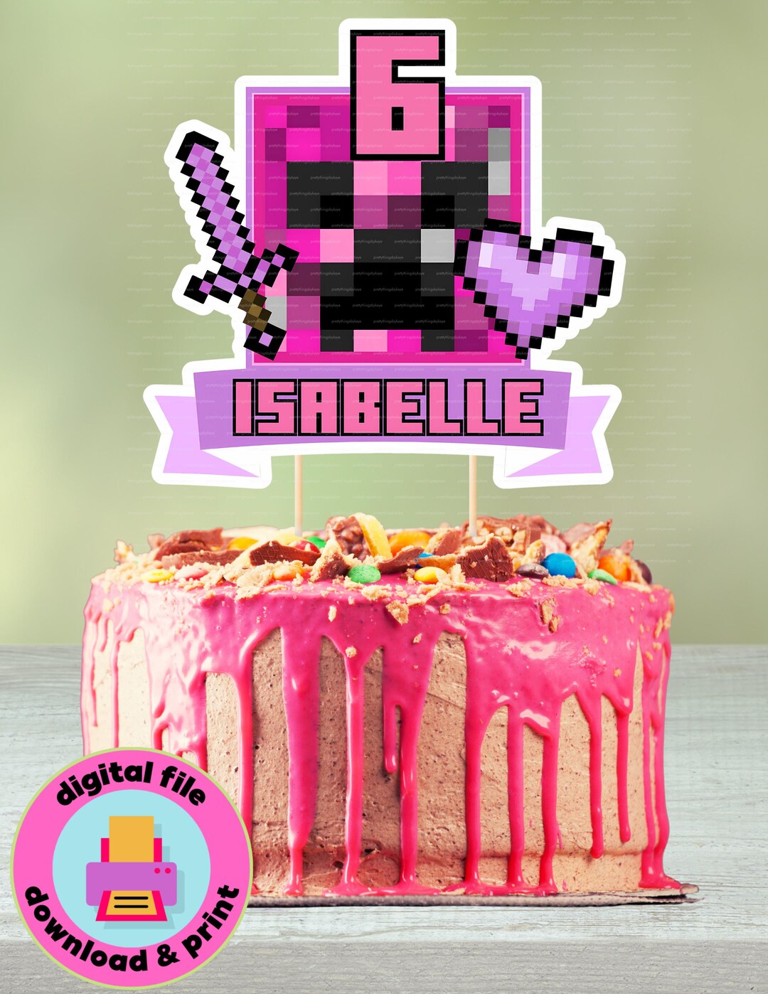 DIGITAL DOWNLOAD Personalized Minecrafter Girl Cake Topper – Custom ...