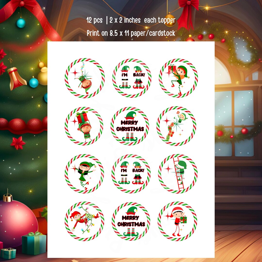Elf Christmas Cupcake Toppers, Printable Holiday Party Decor (digital ...