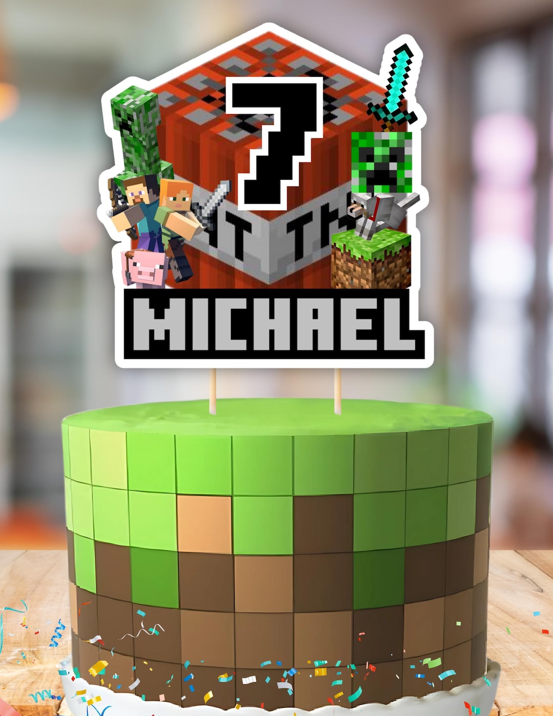 Personalized Minecrafter TNT Cake Topper: Name & Age (PDF) - Etsy