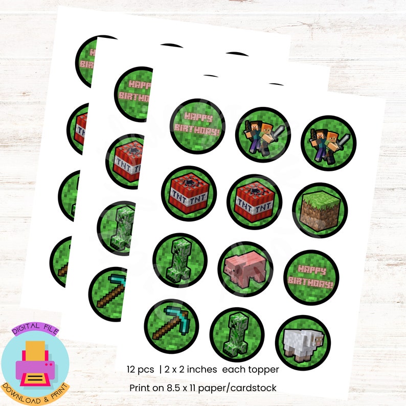 Minecrafter Cupcake Topper, Gamer Toppers, Birthday Topper, Digital ...