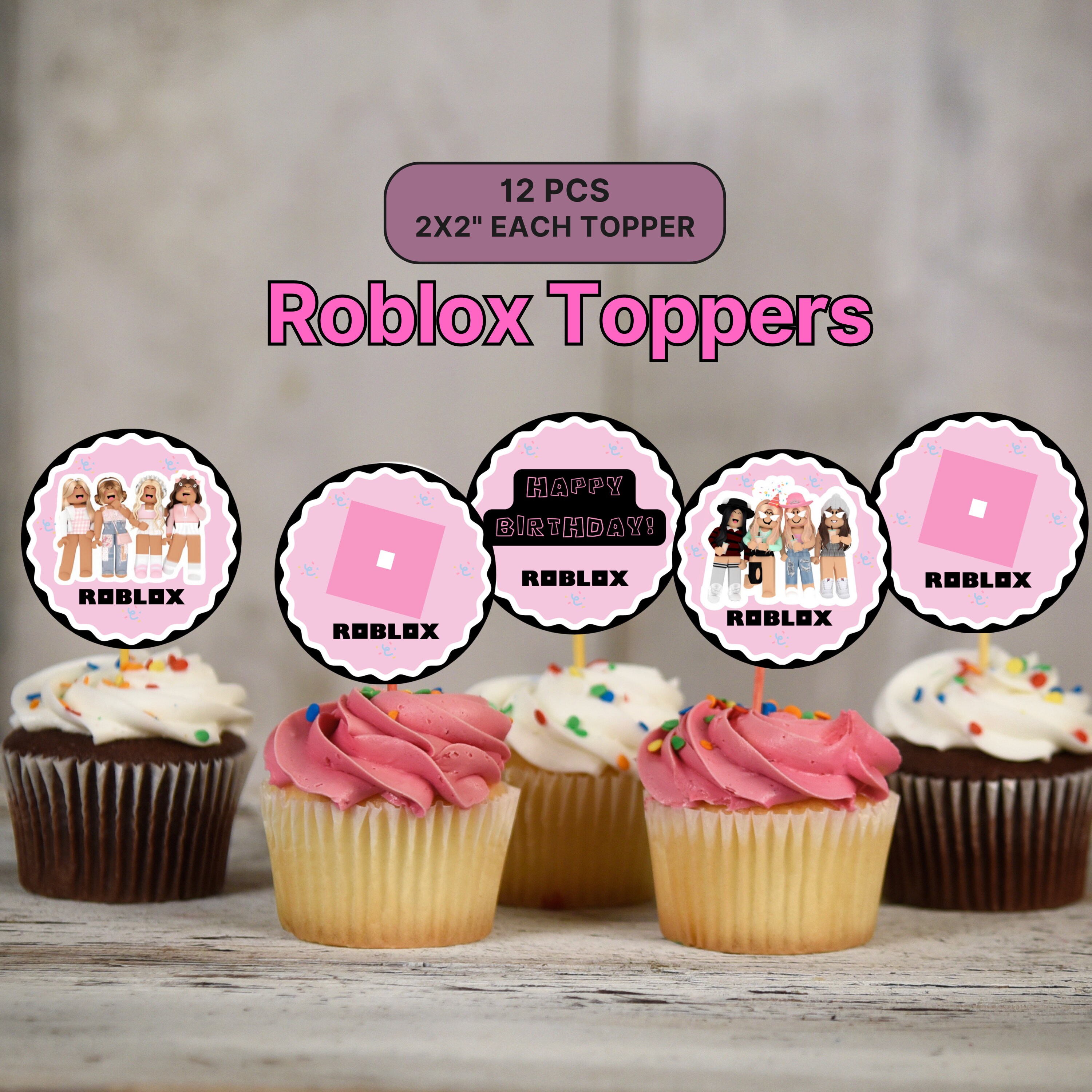 Roblox Girls, Pink Roblox Cupcake Toppers, Roblox Birthday Topper ...
