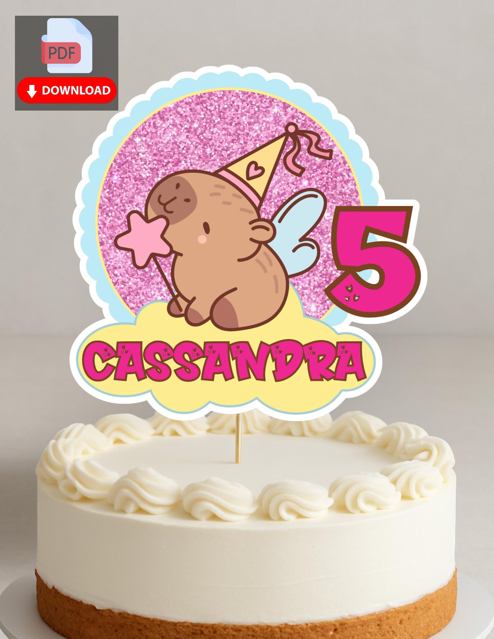 Custom Capybara Cake Topper: Kawaii Birthday Party Decoration (digital ...