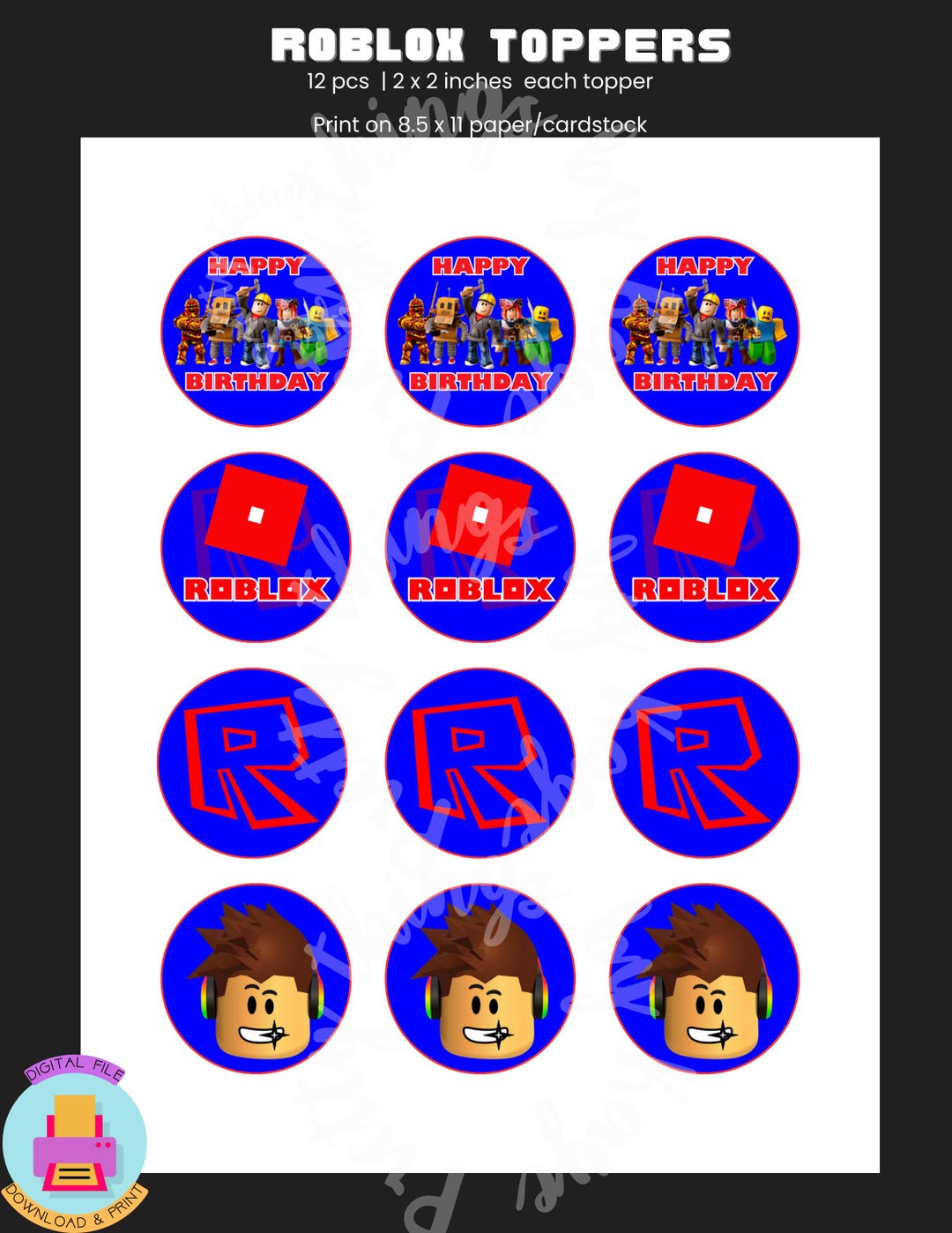 Roblox Birthday Cupcake Toppers: 2x2 Inch Gamer Party (digital File) - Etsy