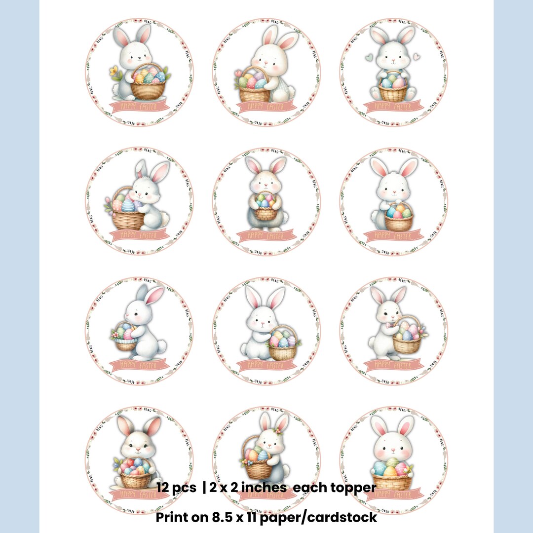 Instant Download Happy Easter Cupcake Topper, Printable Easter Bunny ...