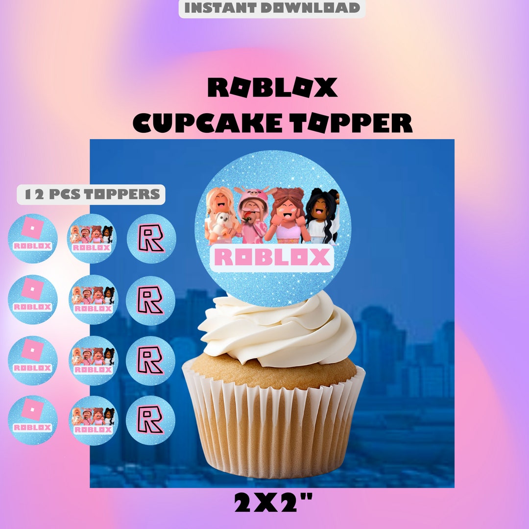 Pink Blue Roblox Girls, Roblox Cupcake Toppers, Roblox Birthday Topper ...