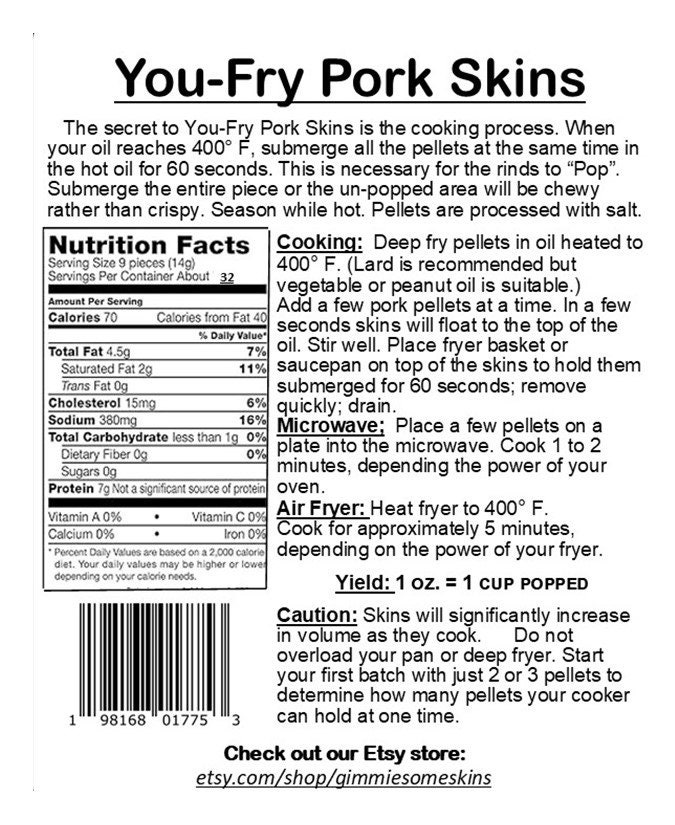 Pork Skins 5 Lbs You-fry Chicharrones Rinds Snack and Two Free Spice ...