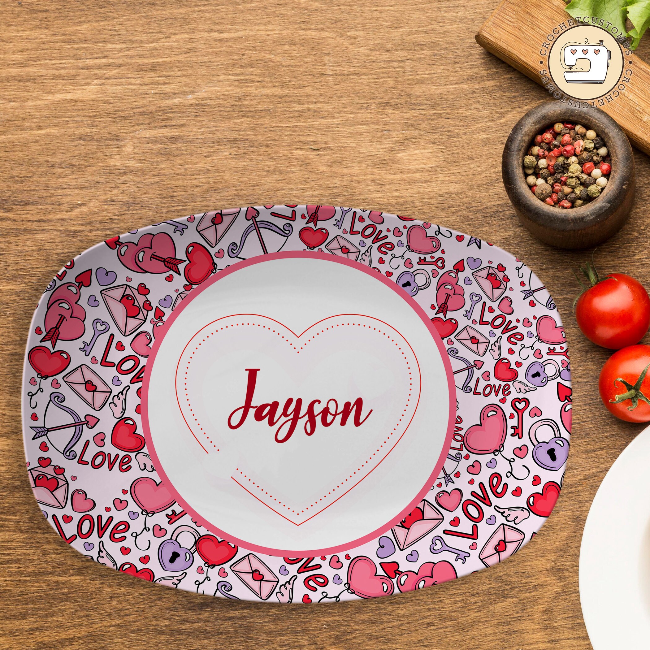 Personalized Sweet Love Hearts Platter, Custom Serving Platter Happy ...