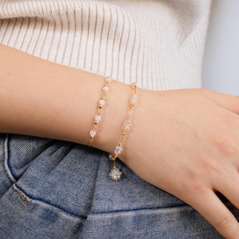 White Beaded Snowball Gold Chain Bracelet - Women Gift Under 20 Dollars ...