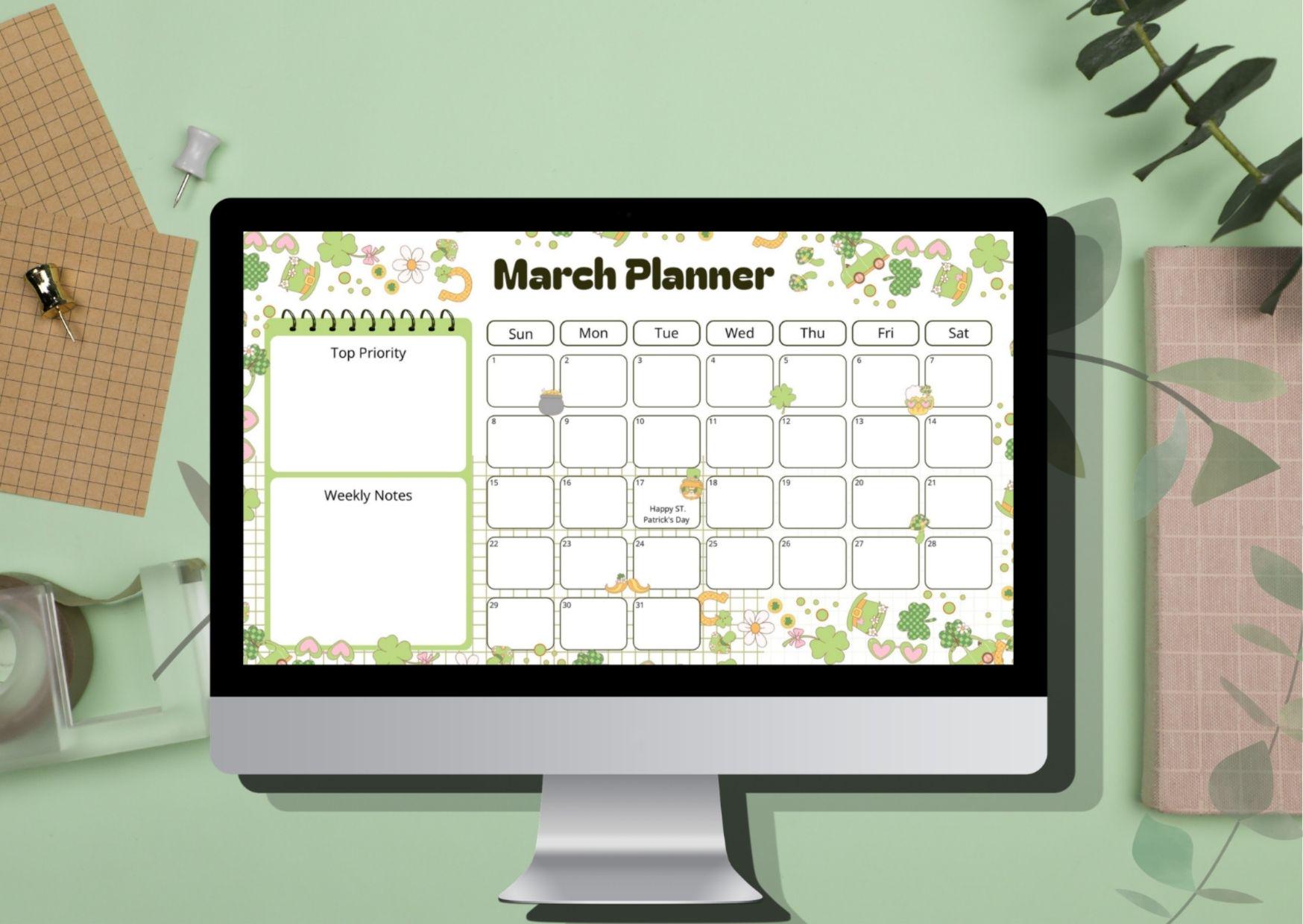 March Planner Printable | Monthly Schedule, Goals, Tasks (digital ...