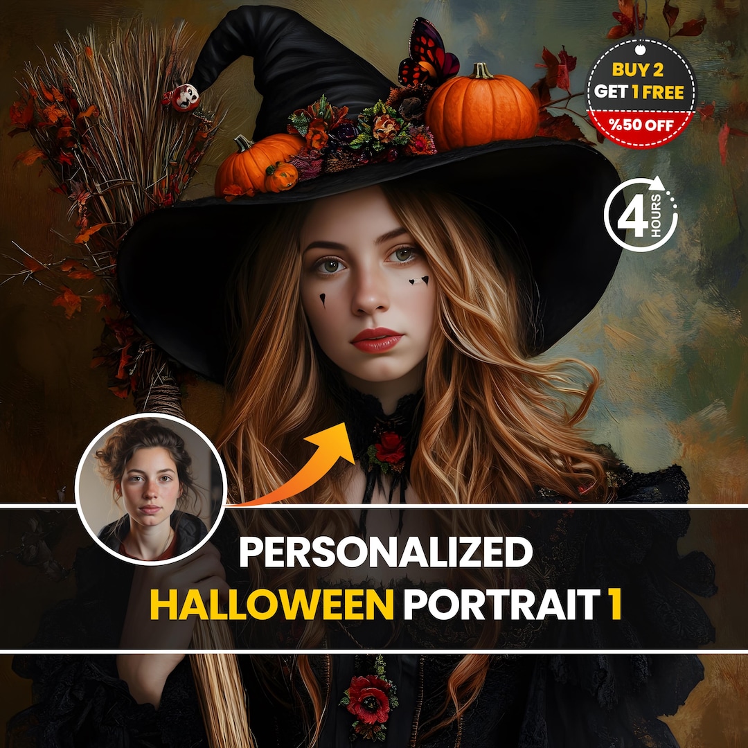 Halloween Woman Portrait From Photo | Halloween Portrait | Canvas Print ...