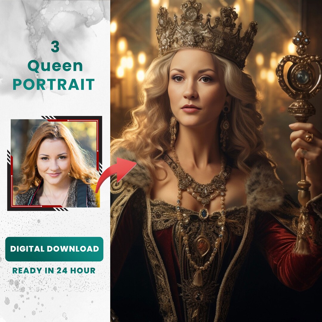 Custom Queen Royal Portrait From Photo | Queen Portrait | Custom Women ...
