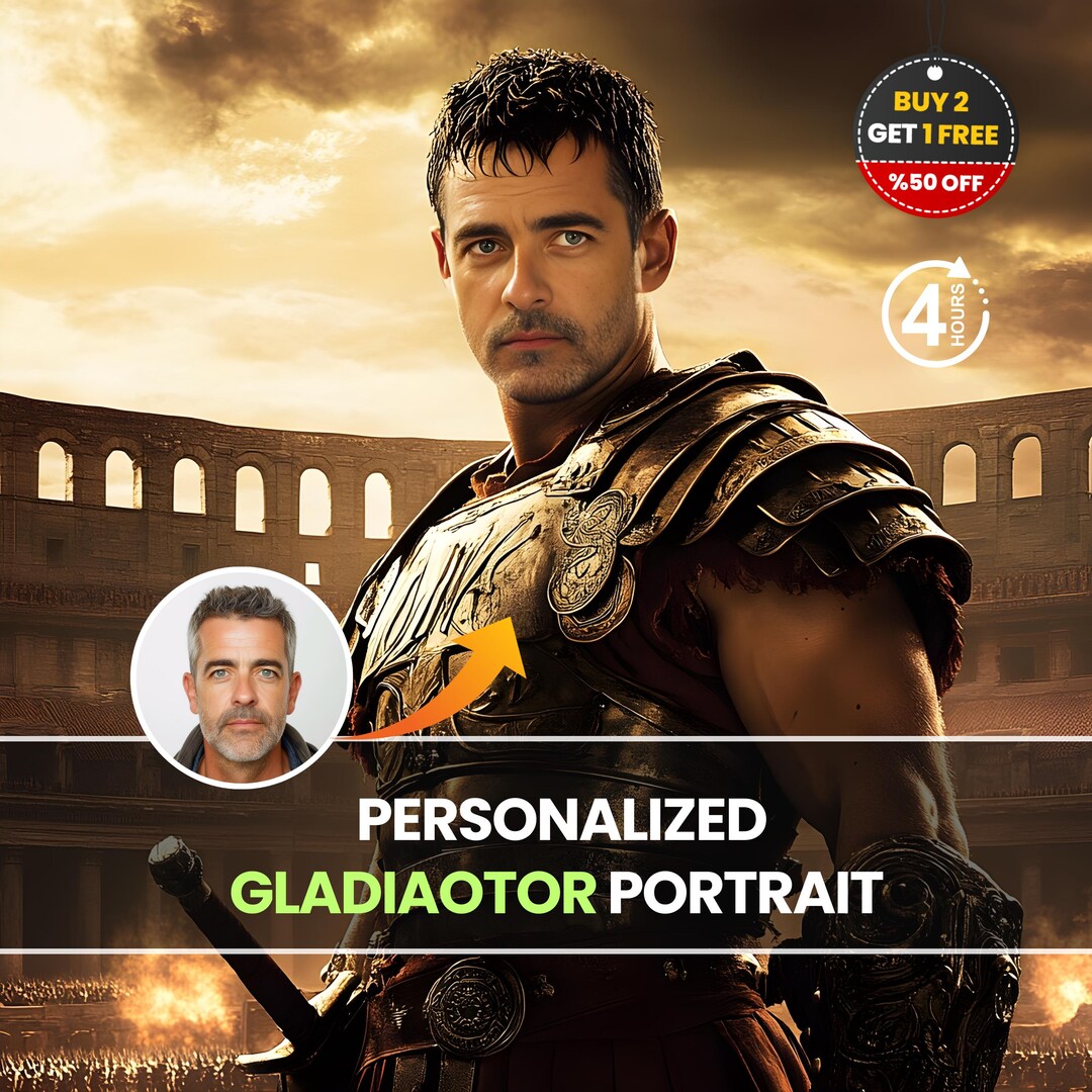 Custom Gladiator Portrait Gift: Personalized Warrior Art (digital Print ...