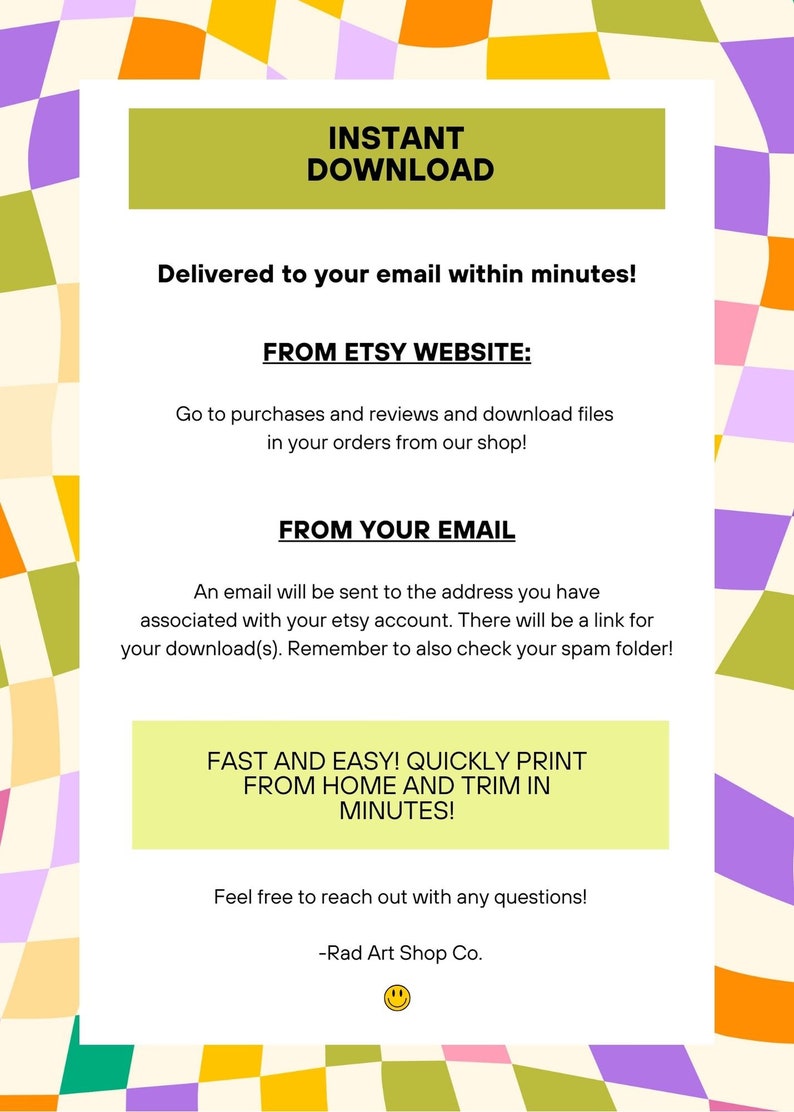 Checkered Smiley Face Digital Wall Art - Yellow and Green - Etsy