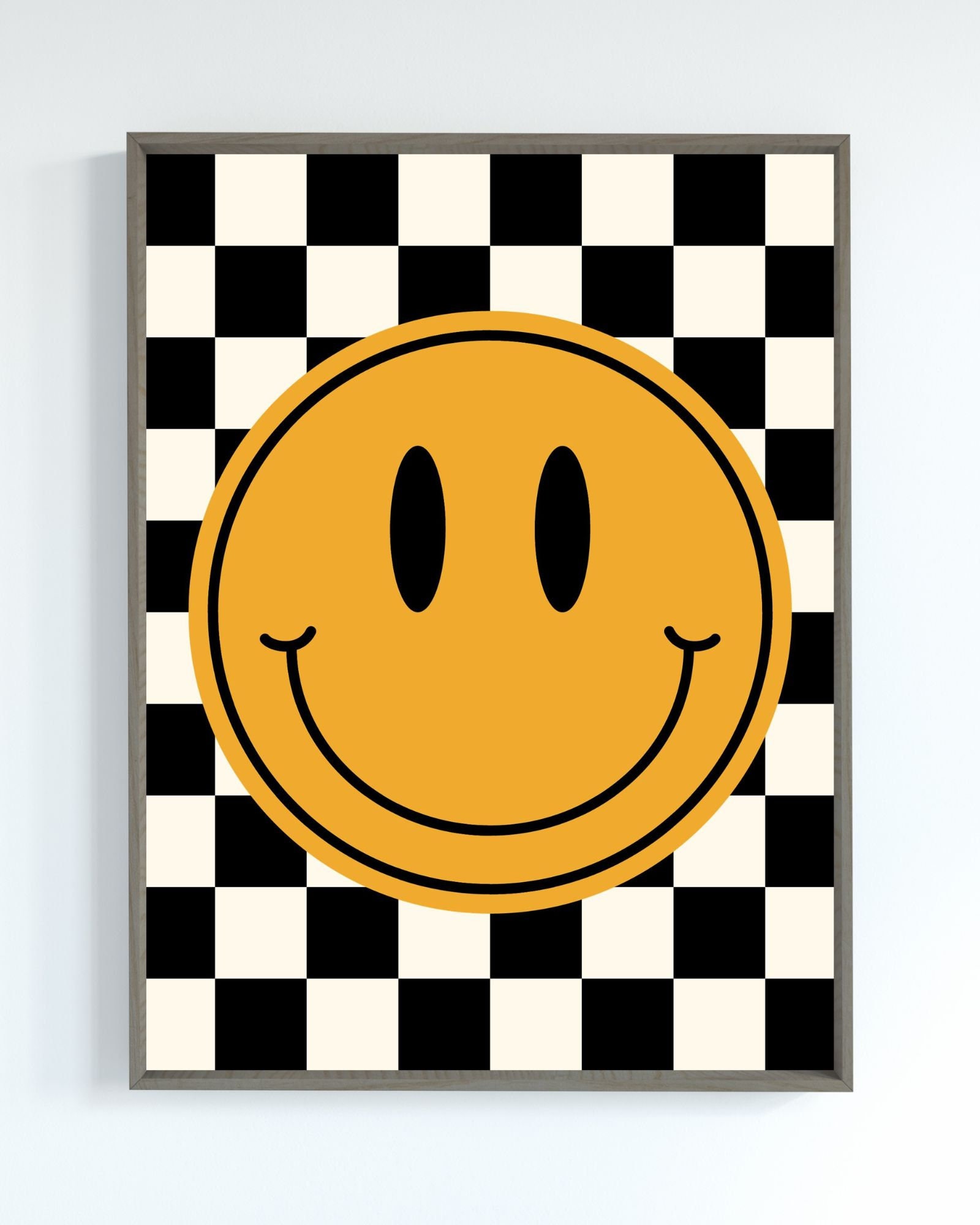 Checkered Smiley Face Digital Wall Art - Black and Yellow - Etsy