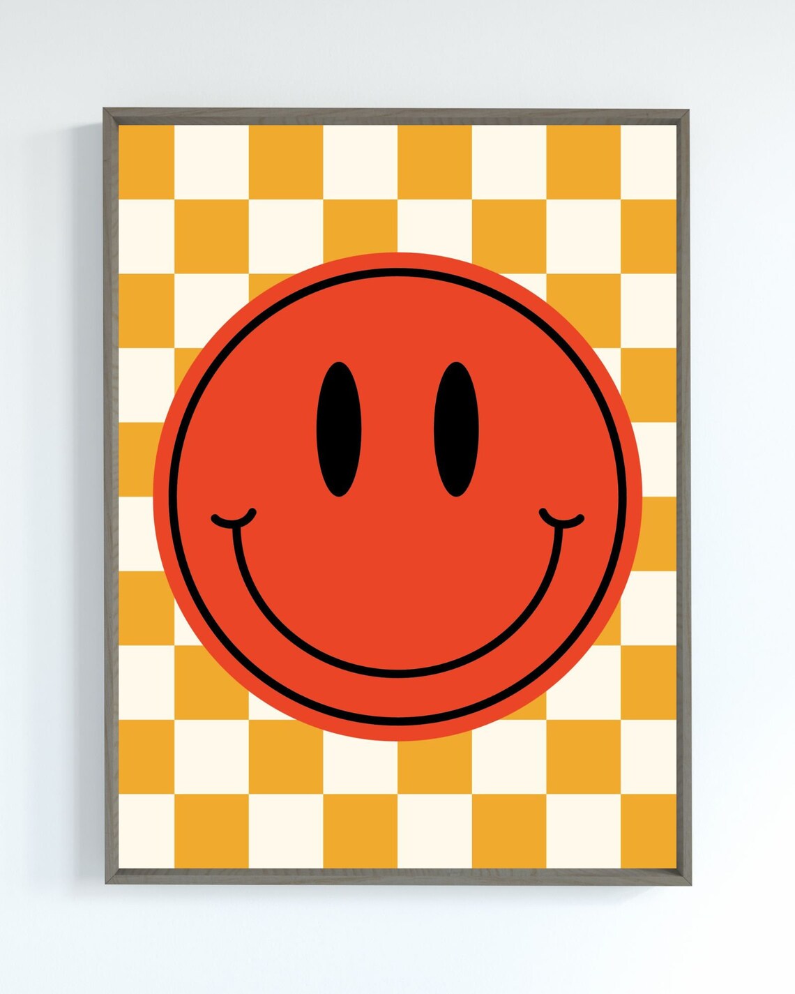 Checkered Smiley Face Digital Wall Art - Red and Yellow - Etsy