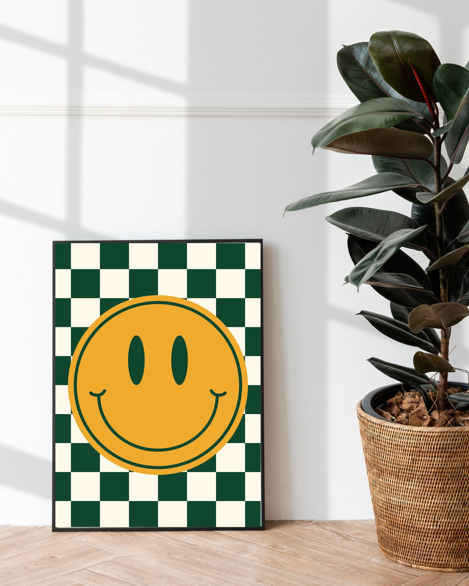 Checkered Smiley Face Digital Wall Art - Yellow and Green - Etsy