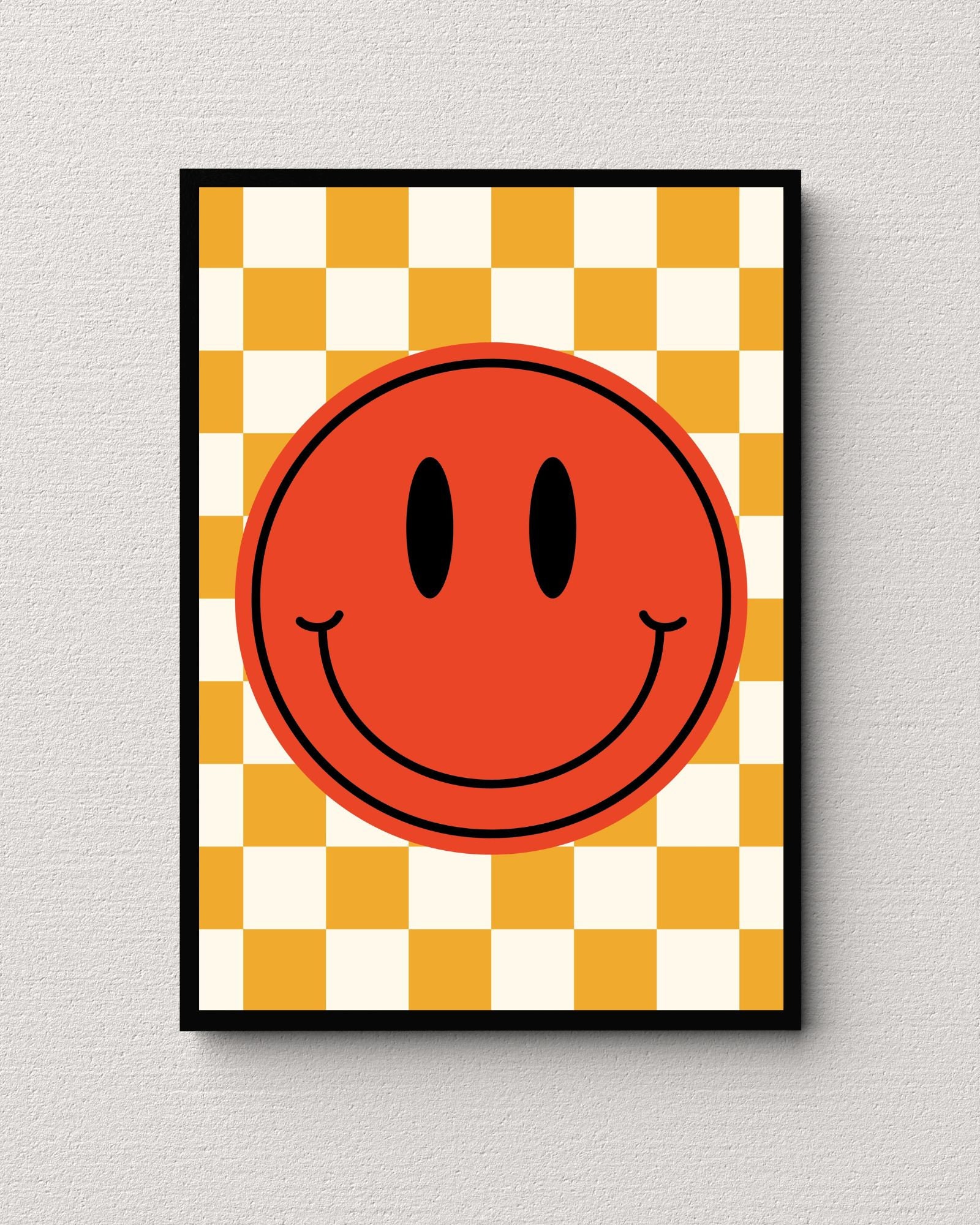 Checkered Smiley Face Digital Wall Art - Red and Yellow - Etsy