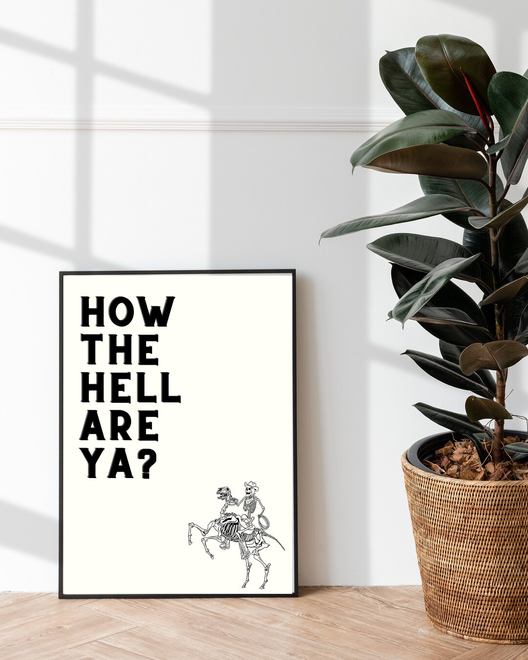 How the Hell Are Ya Digital Wall Art - Black / Western / Skeleton - Etsy