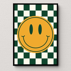Checkered Smiley Face Digital Wall Art - Yellow and Green - Etsy