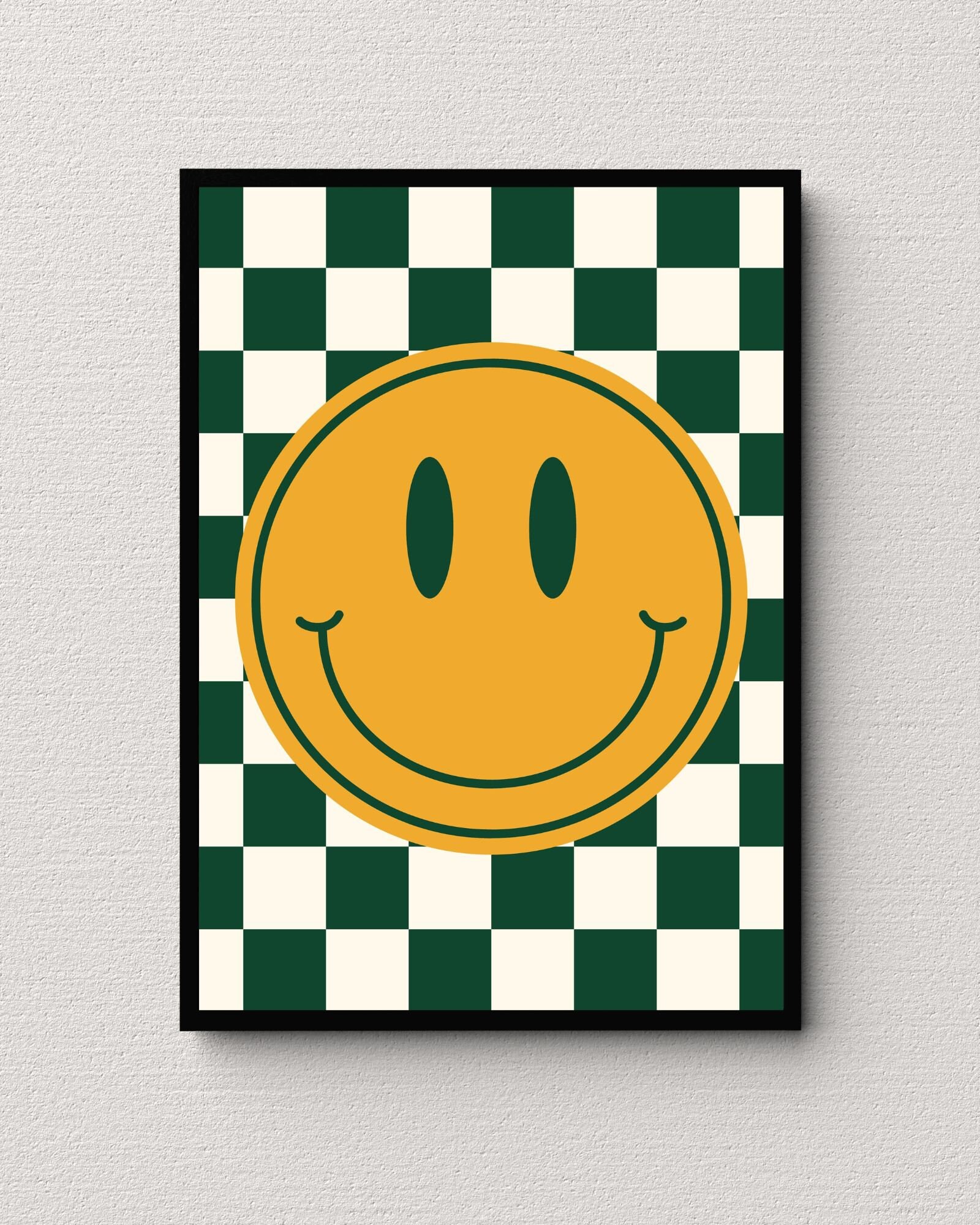 Checkered Smiley Face Digital Wall Art - Yellow and Green - Etsy