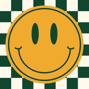 Checkered Smiley Face Digital Wall Art - Yellow and Green - Etsy