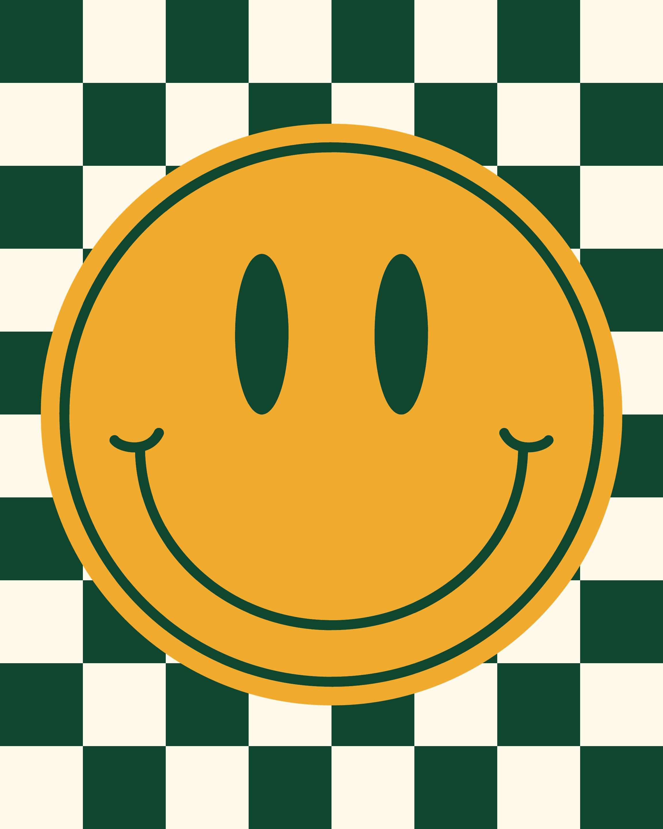 Checkered Smiley Face Digital Wall Art - Yellow and Green - Etsy