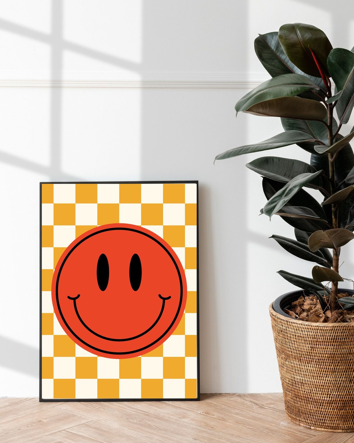 Checkered Smiley Face Digital Wall Art - Red and Yellow - Etsy