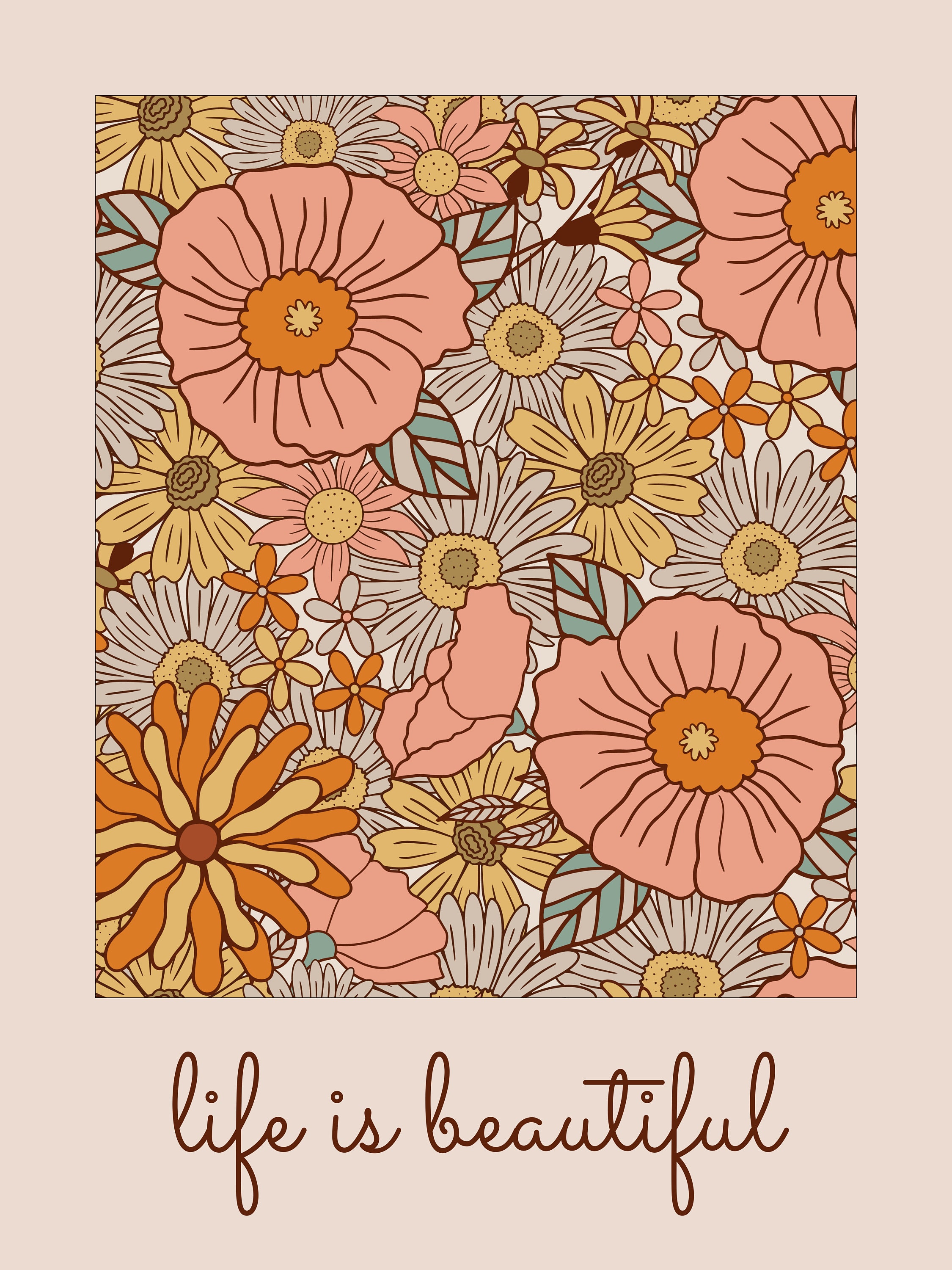 Life is Beautiful Digital Wall Art - Colorful / Flowers / Retro - Etsy