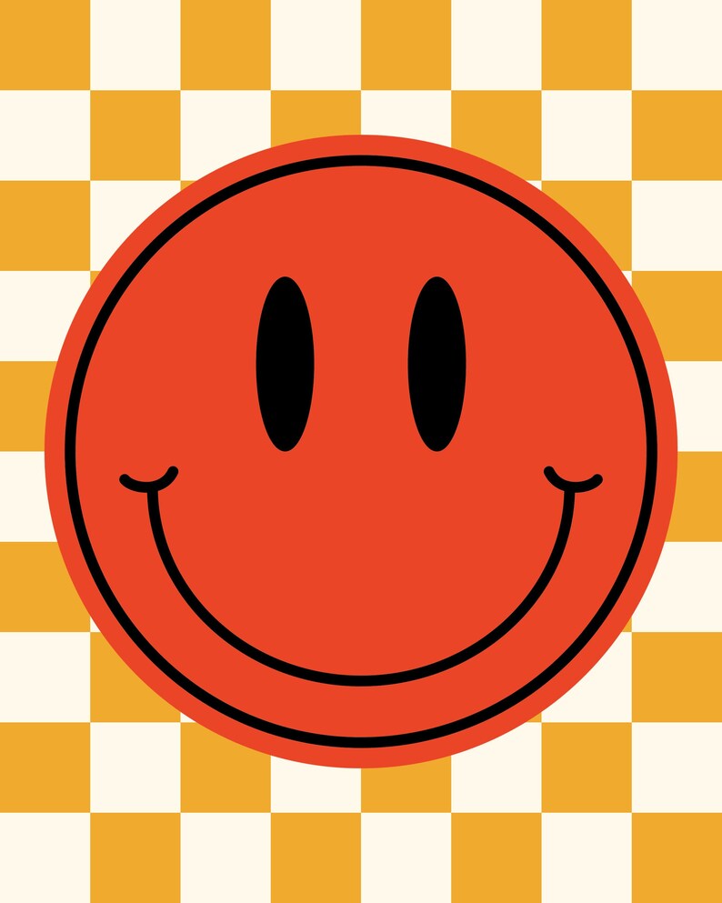 Checkered Smiley Face Digital Wall Art - Red and Yellow - Etsy