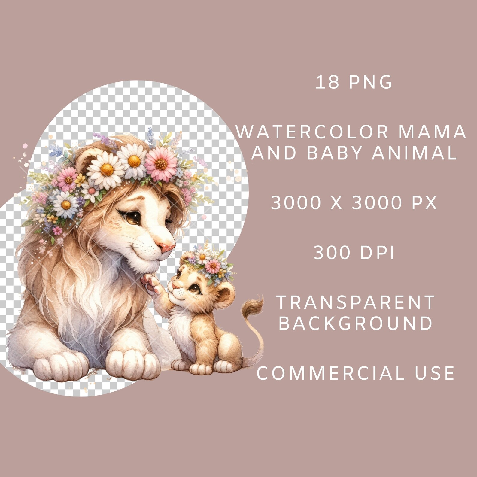 18 Charming Watercolor Mama and Baby Animals Clipart, Mothers Day ...
